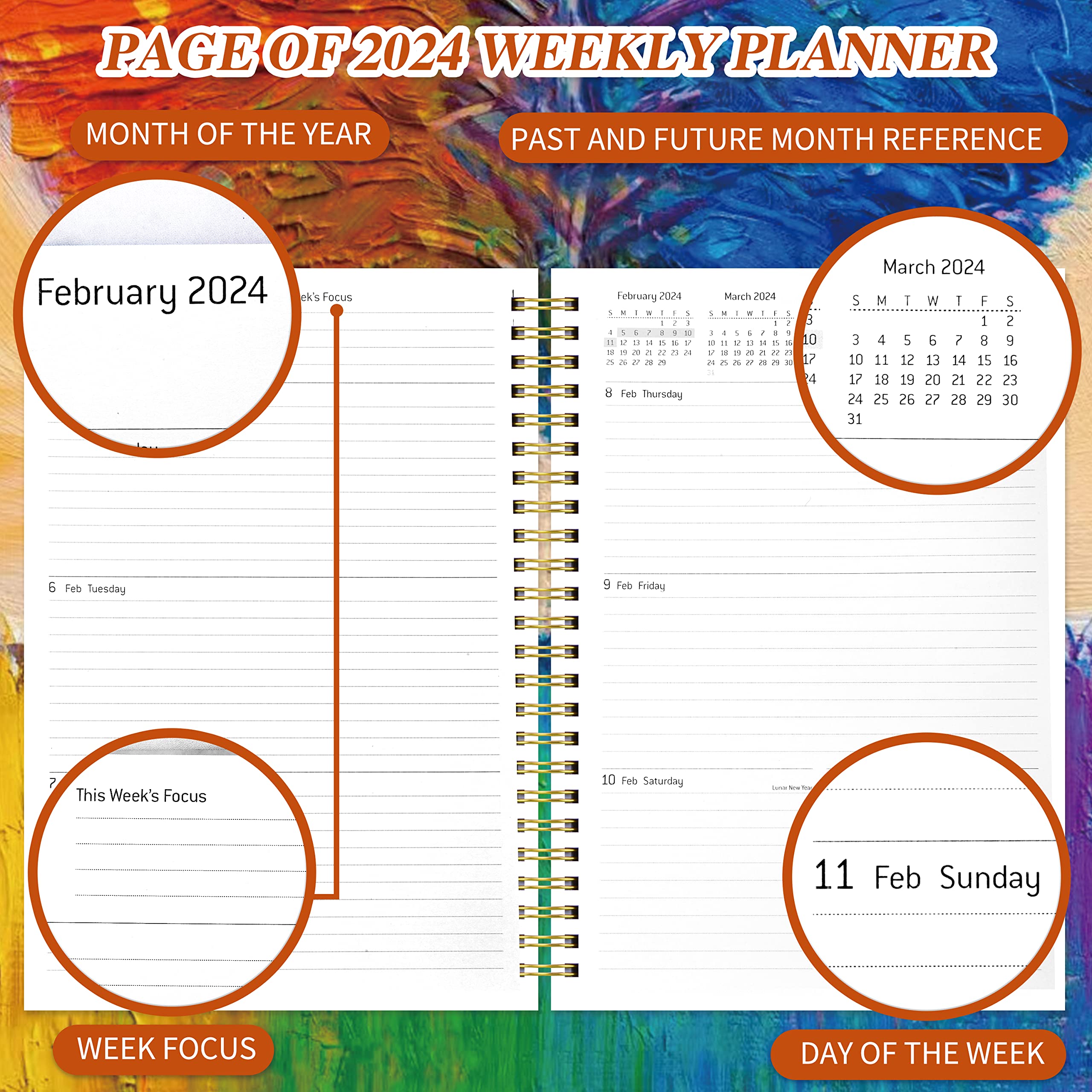 2024 Planner - Academic Weekly & Monthly Planner 2024 with Monthly Tabs, Daily Planner Yearly Agenda Calendar Organizer, Jan 2024-Dec 2024, 6.3" x 8.5"