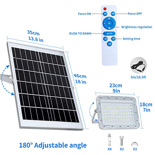 200W LED Solar Flood Lights,18000Lumens Street Flood Light Outdoor IP67 Waterproof with Remote Control Security Lighting for Yard, Garden, Gutter, Swimming Pool, Pathway, Basketball Court, Arena