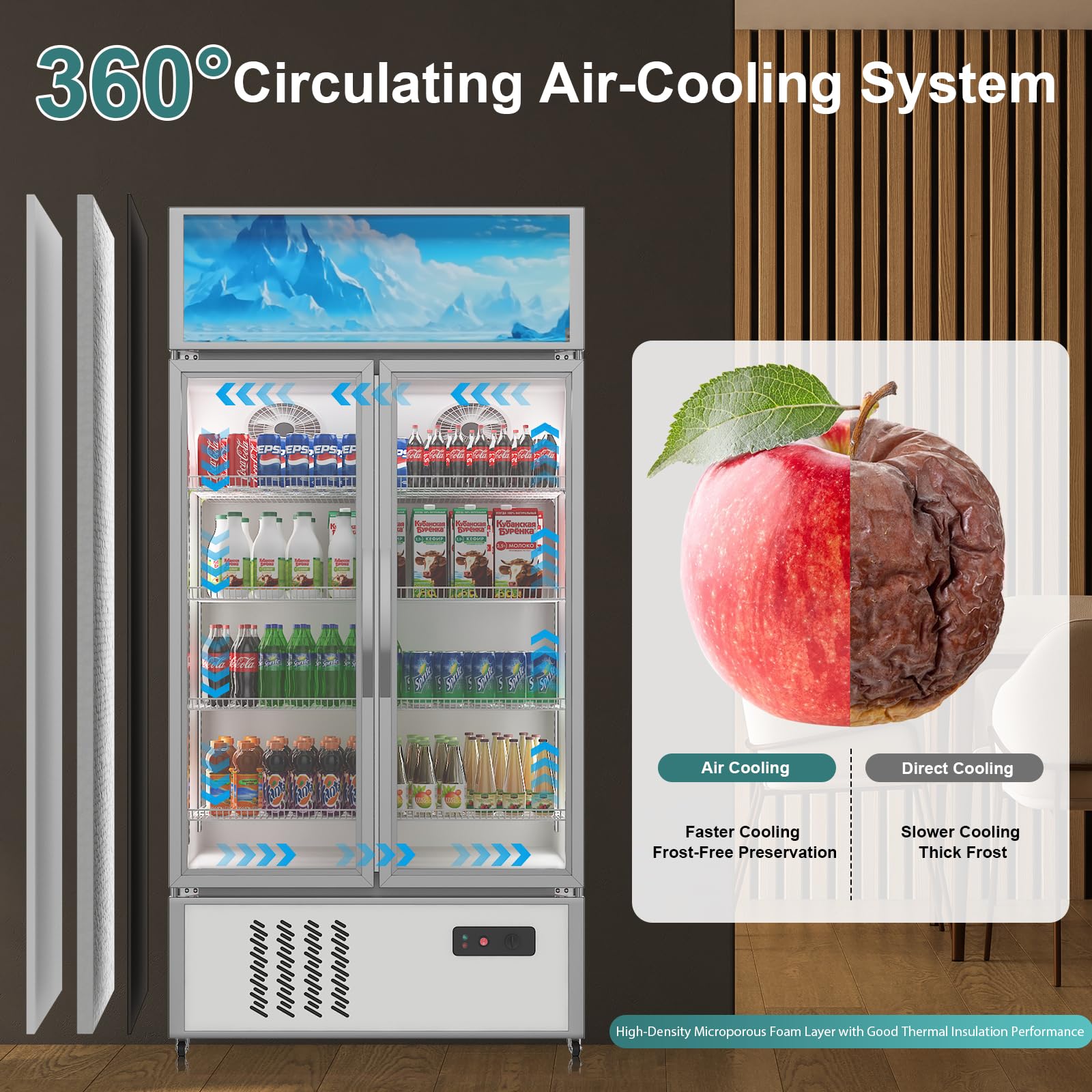 18 Cu. Ft. Commercial Refrigerators Glass Door, Commercial Beverage Fridge, Commercial Merchandiser Refrigerator for Beer, Bar, Drink, Display Upright Beverage Refrigerator Cooler, Silver 