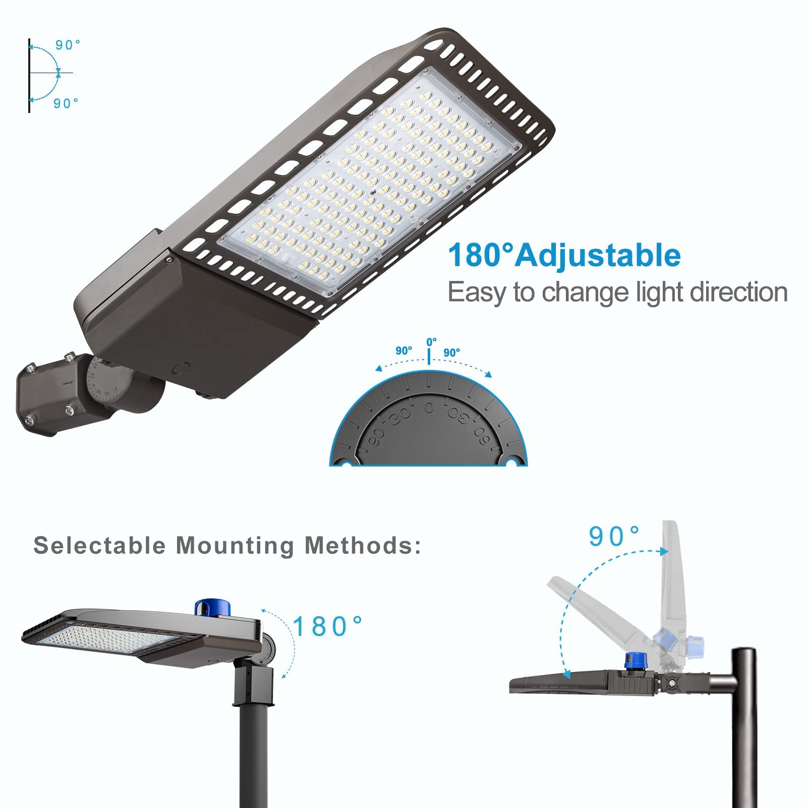 320W LED Parking Lot Lighting 44800LM 5000K LED Pole Lights Outdoor with Slipfitter Mount, Dusk to Dawn LED Street Light for Commerical Parking Lot-2Pack