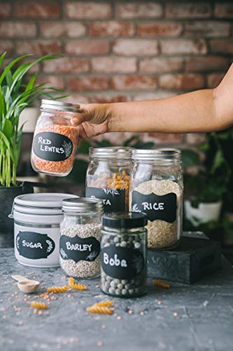 Inspired Designs Floral Chalkboard Label Stickers with 2 Chalk Pens - 120 Pcs Multi-Purpose Chalk Sticker Labels for Storage Bins, Spice Jars - 3.5โx2โ Reusable Waterproof Pantry Labels for Organizing