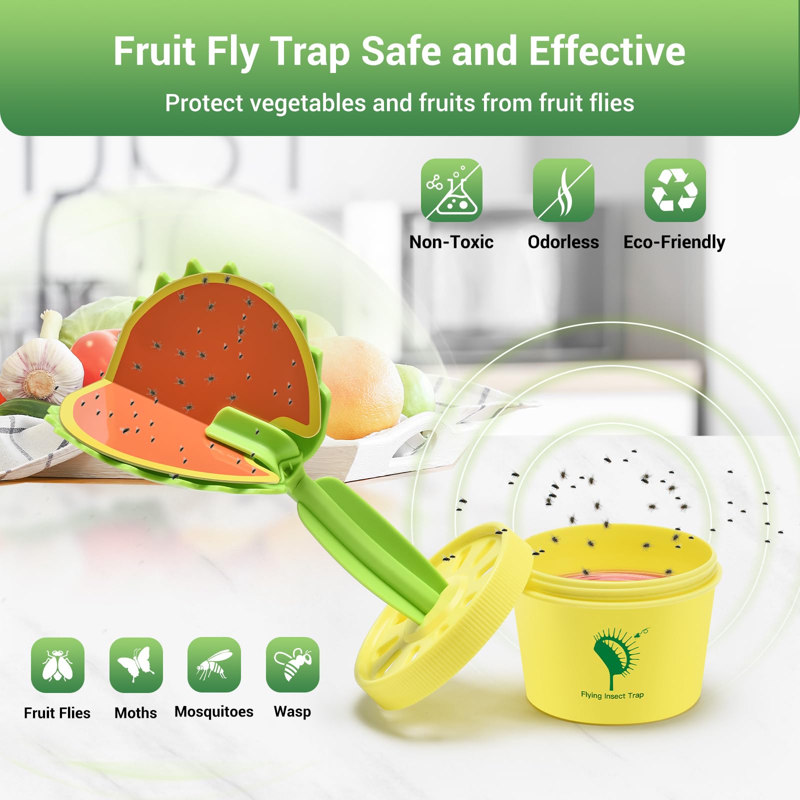 Fruit Fly Trap for Indoor, Gnat Trap for House Indoors with 10Pcs Sticky Pads & Attractant, Fly Trap for Home Kitchen Plant 2 Pack