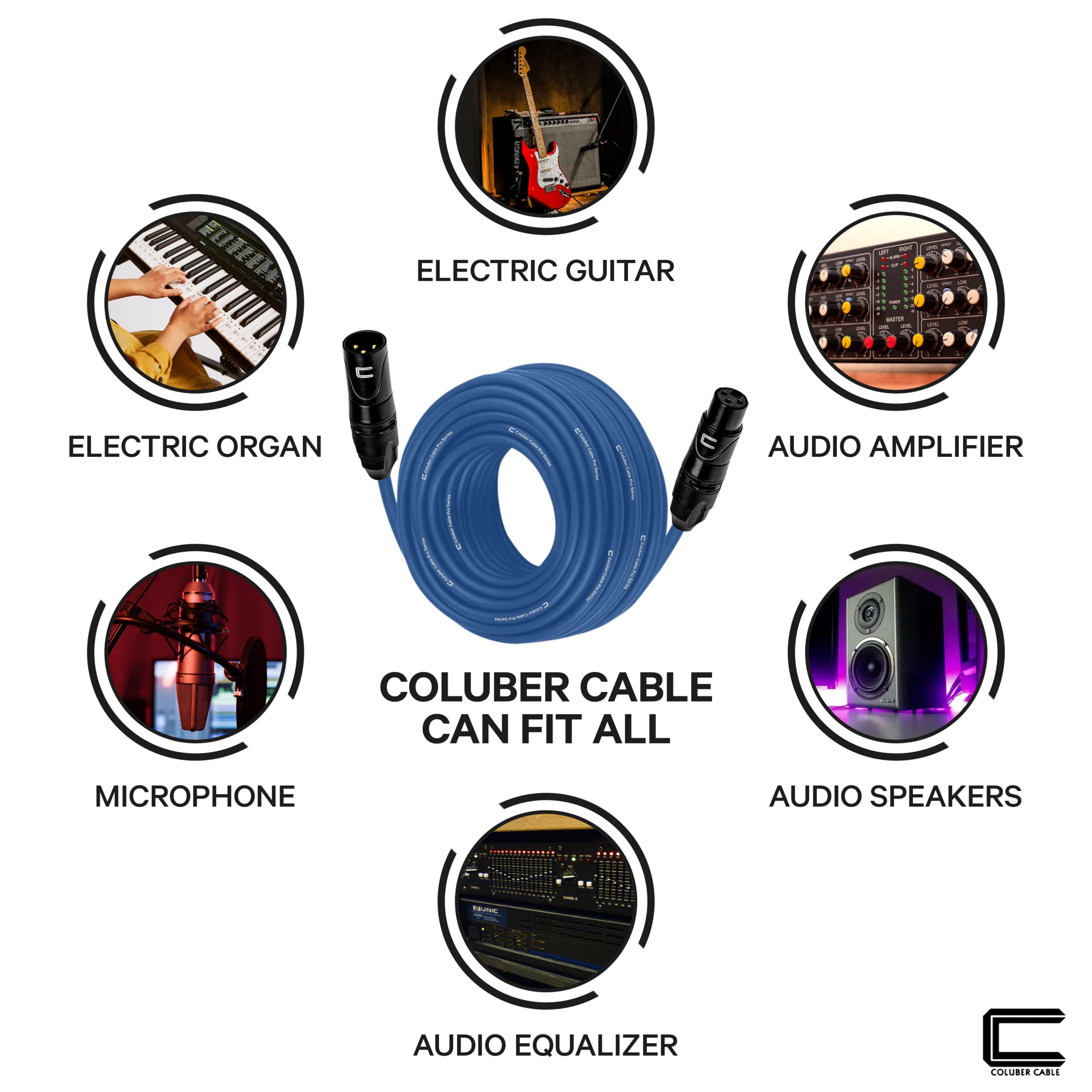 Balanced XLR Cable Male to Female - 35 Feet Blue - Pro 3-Pin Microphone Connector for Powered Speakers, Audio Interface or Mixer for Live Performance & Recording