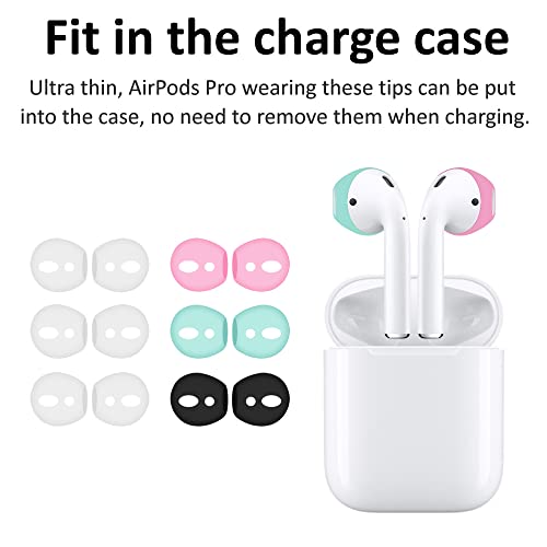 A-Focus [6 Pairs] Ear Tips for AirPods 2 & 1【Fit in Case】 Ultra Thin Silicone Replacement Earbuds with Storage Box Compatible with Apple AirPods 1 & 2 (3 White 1 Black 1 Pink 1 Green)