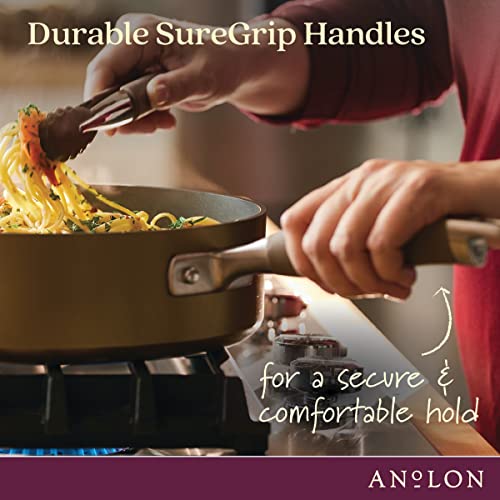 Anolon 83868 Advanced Hard Anodized Nonstick Stockpot / Dutch Oven with Frying / Skillet Pan - 5 Quart and 11 Inch, Bronze Brown