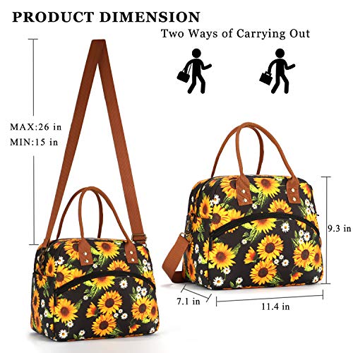 Insulated Lunch Bag Reusable Lunch Box Lunch Tote Bag Cooler Bag with Adjustable Shoulder Strap Food Storage Container Meal Prep Organizer for Women Men Adult Work Picnic - Sunflowers