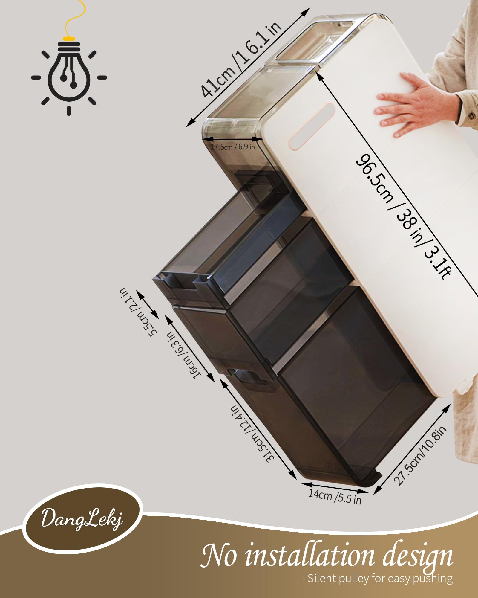 4 Tier Bathroom Floor Cabinet, Vertical Storage Unit with Clear Drawers and Casters, Large Capacity Narrow Tall Slim Storage Tower Waterproof Toilet Paper Storage Cabinet for Small Spaces Gaps