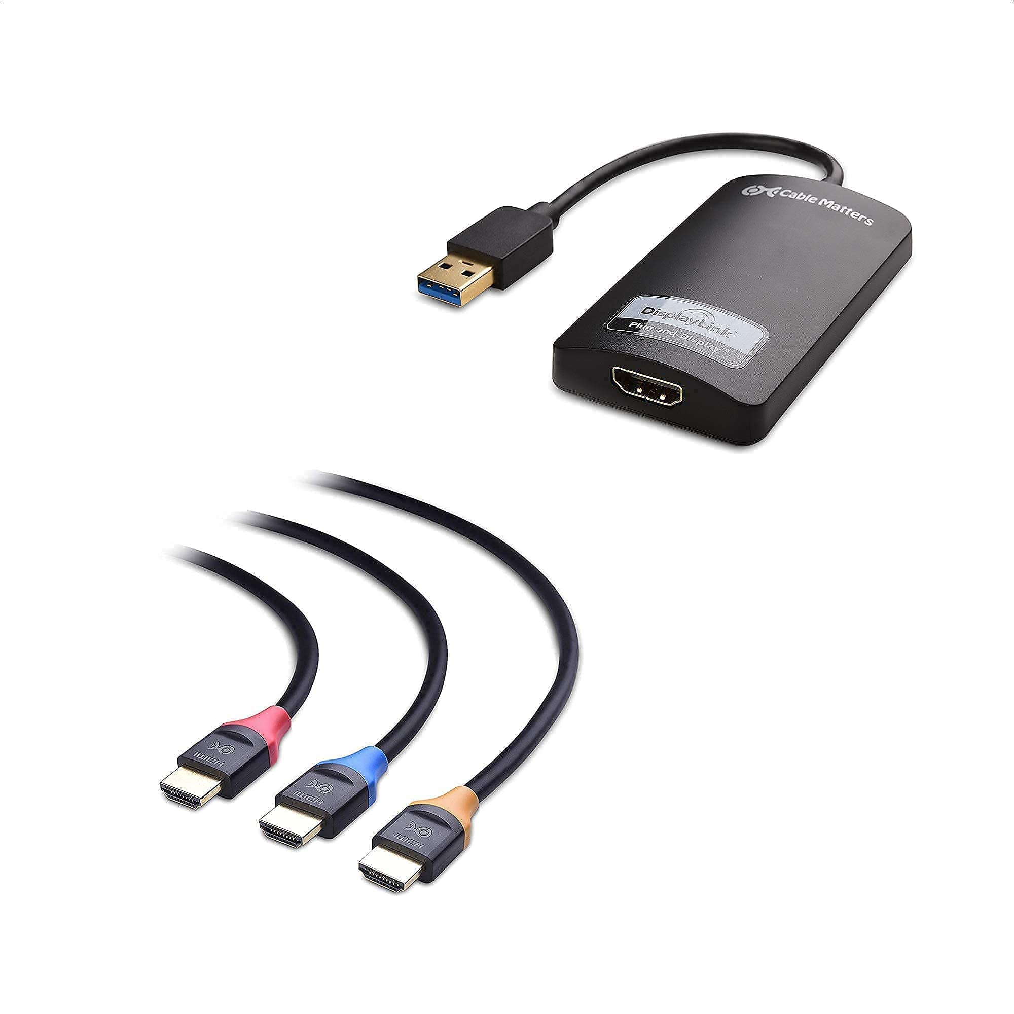Cable Matters SuperSpeed USB 3.0 to HDMI Adapter (USB to HDMI Adapter) for Windows & 3-Pack High Speed HDMI to HDMI Cable 6 Feet