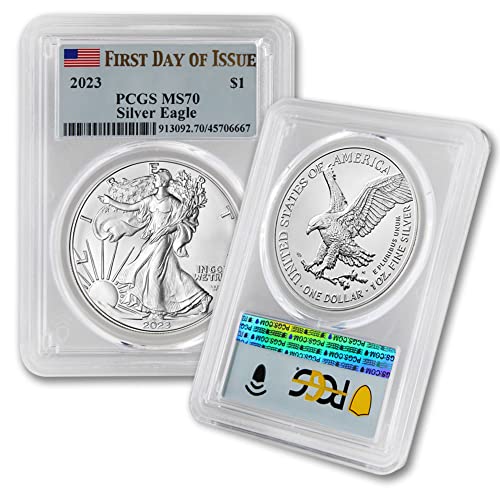 2023 1 oz American Silver Eagle Coin MS-70 (First Day of Issue - Flag Label) $1 MS70 PCGS