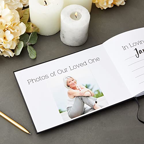 Black Funeral Guest Book for Memorial Service with 130 Pages, Gold Foil In Loving Memory Cover (8 x 6 In)