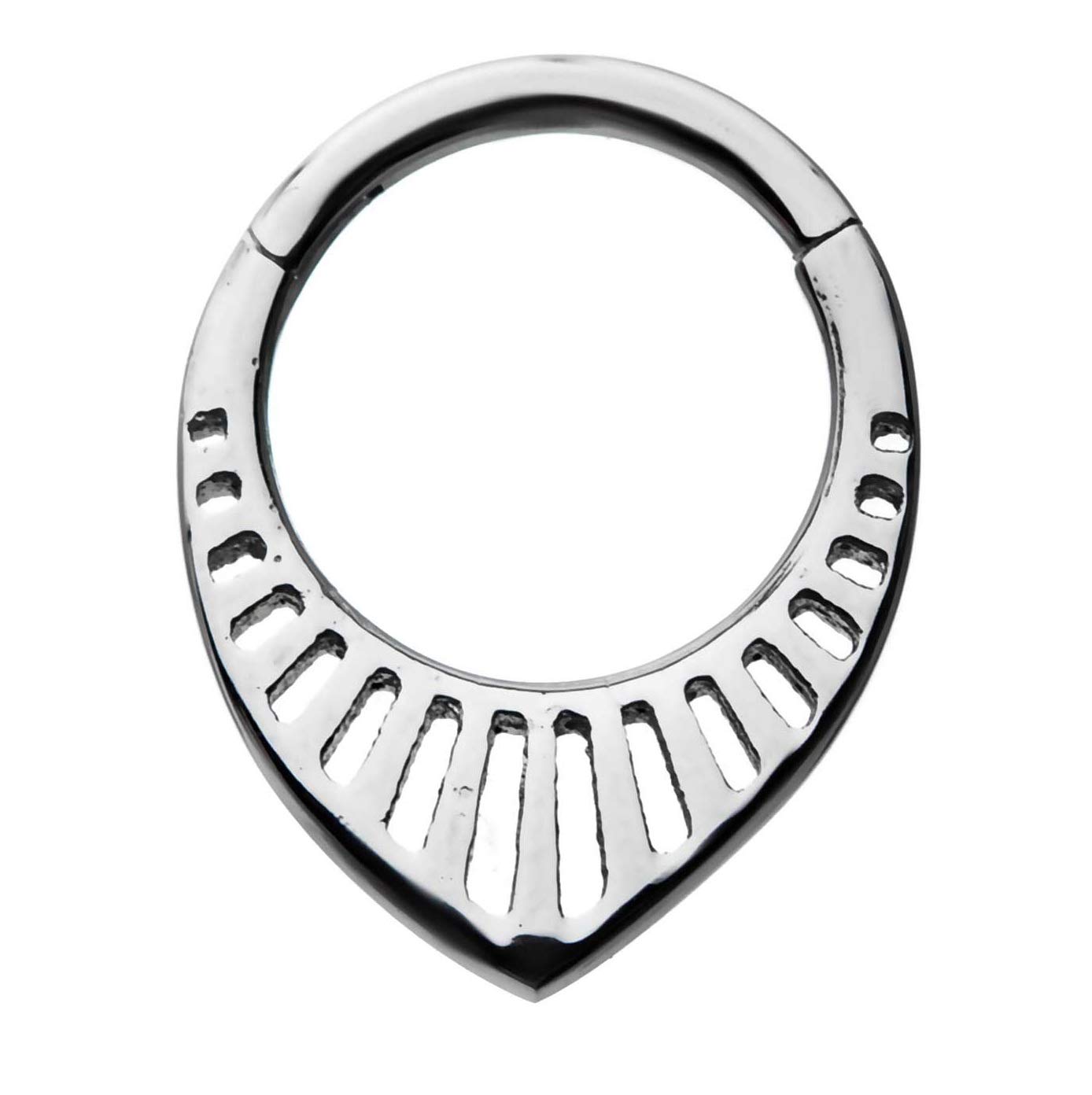 16G Rounded Teardrop Cut-Out Stainless Steel Hinged Segment Ring for Septum, Lip, Eyebrow, and Ear Piercings
