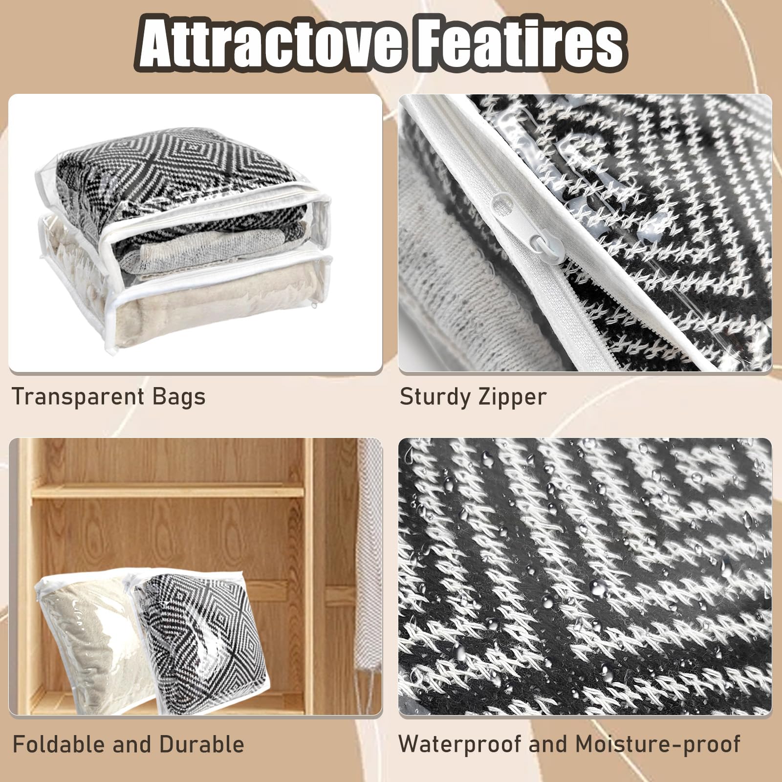 30Pcs Clear Vinyl Zippered Storage Bags,Blankets Storage Bags Plastic Storage Bags for Sweater Clothes Bed Sheet Organizer with Zipper for Closet Linen Sweater Bed Sheet Pillow,10.5 x 10.5 x 2.5 Inch