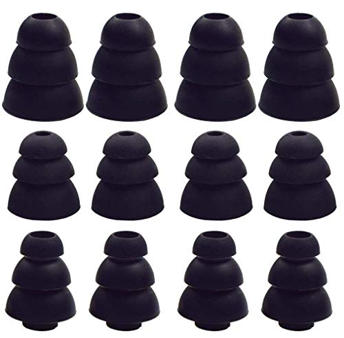 JNSA 3 Flange Noise Cancelling Triple Flange Eartips Eargels Earpads Ear Tips Gels Bud Compatible with Inside Diameter 4mm-5mm Earbuds in-Ear Earphones（Inner Hole 4mm） ,S/M/L,6 Pairs, Black 3F6P3