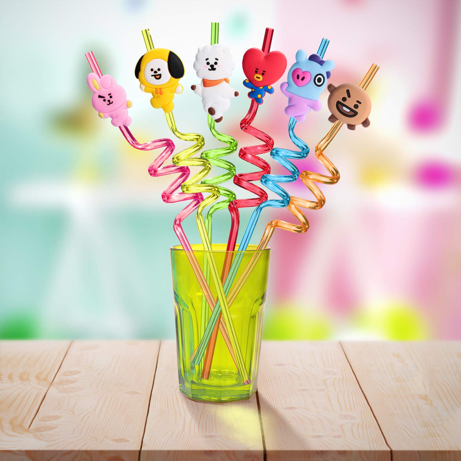 24 BTS Straws with 2 Cleaning Brush 6 Designs Great for Birthday as Party Favors and Party Supplies