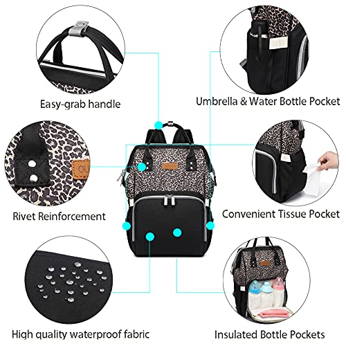 OUSIJOJO Diaper Bag Backpack Diaper Bags for Baby Girl Boy Baby Diaper Changing Backpacks Maternity Diaper Bags Cheetah Print Nappy Bag,Leopard