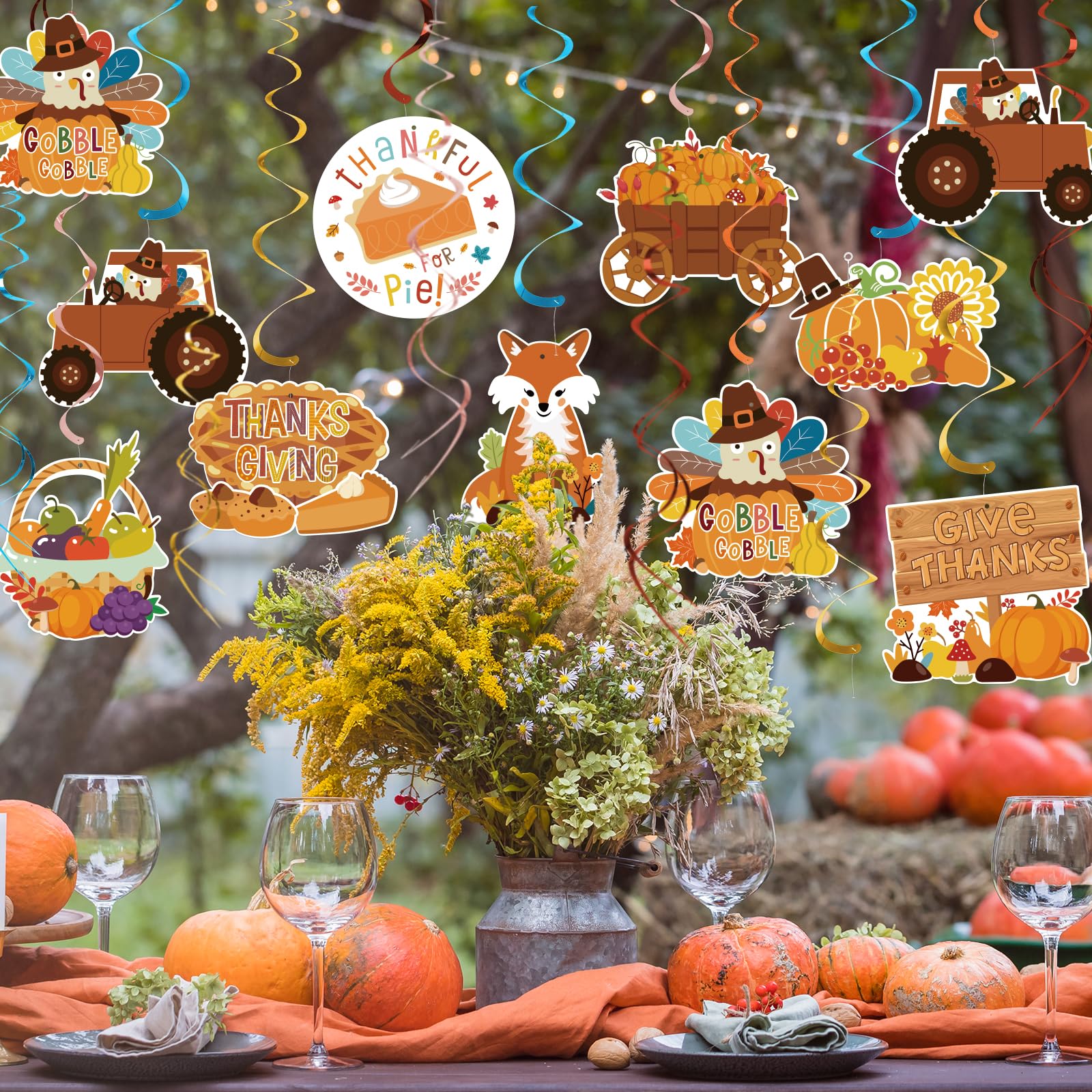 24-Piece Set, Fall & Thanksgiving Party Decorations - Hanging Swirls for Autumn Celebrations, Fall Home & Classroom Decorations