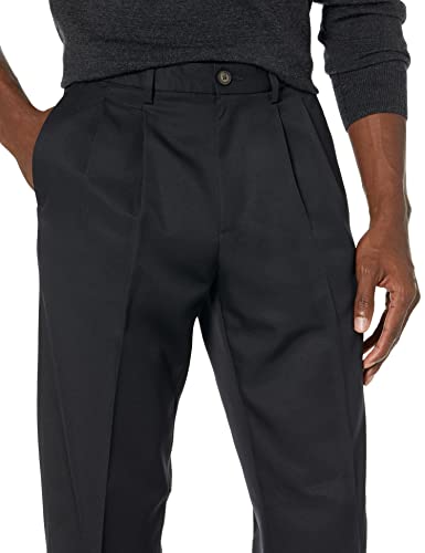 Amazon Essentials Men's Classic-Fit Expandable-Waist Pleated Dress Pant, Black, 42W x 30L