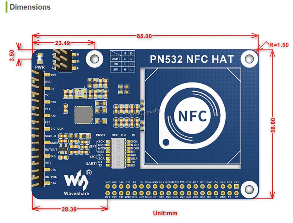 CW-RPi PN532 NFC HAT for Raspberry Pi, I2C / SPI / UART, NFC Enabler, MIFARE Classic 1K Card Included