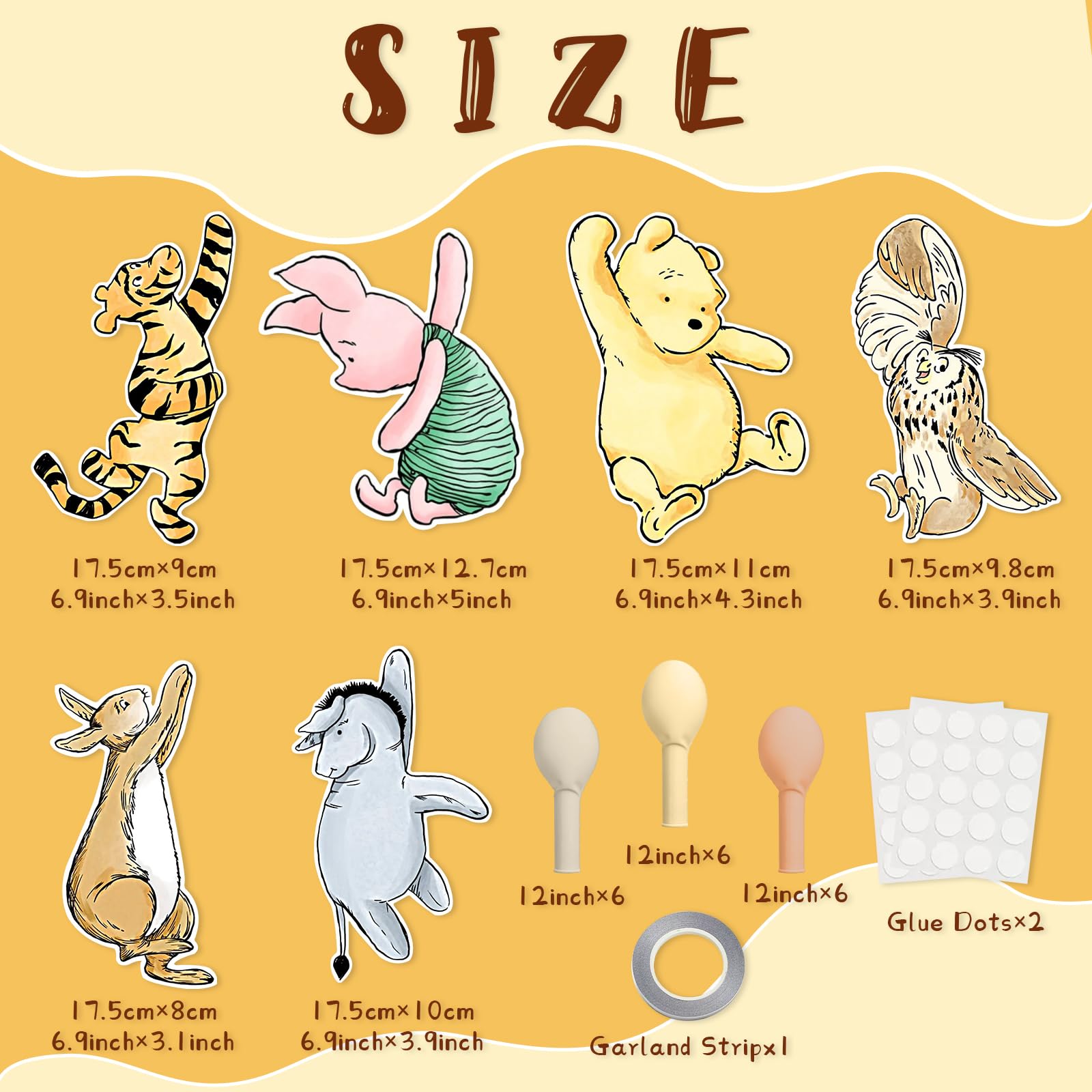 18 Pcs Classic Winnie Themed Hanging Decorations with Balloons - Baby Shower Birthday Party Supplies Set Nursery Decor