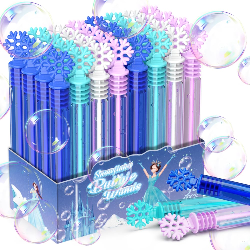 32Pcs Frozen Bubble Wands Bulk for Kids,Mini Snowflake Party Favors,Frozen Themed Birthday Party Decorations,Goodie Bag Stuffers,Pinata,Frozen Toys for Kids Girls Summer Outdoor Wedding Supplies