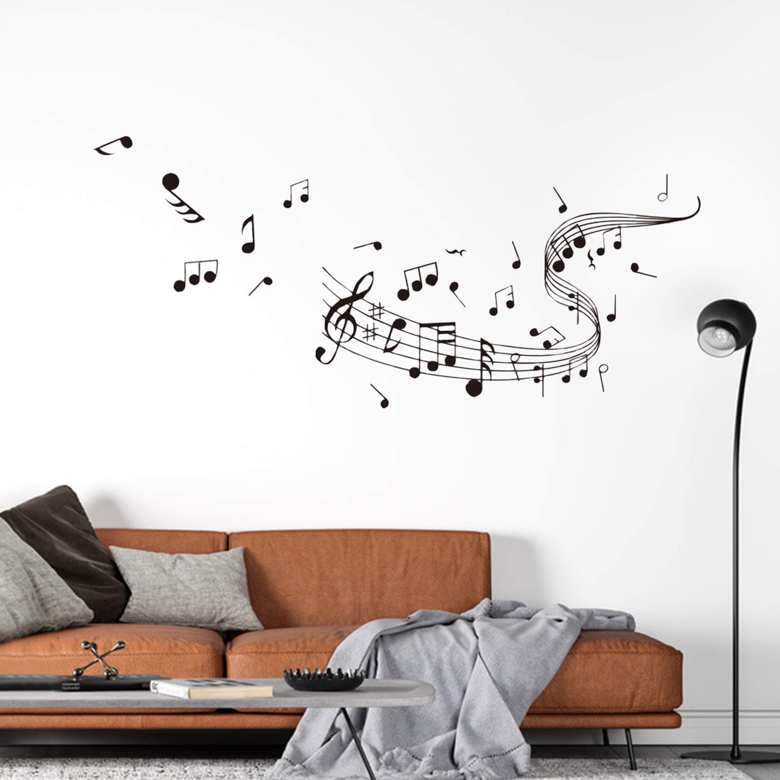 Music Notes Notation Band Wall Sticker Decal, Removable DIY Vinyl Art Mural Wallpaper Home Decor for Kids Bedroom Music & Dance Room Decorations(53×27inch / Black)