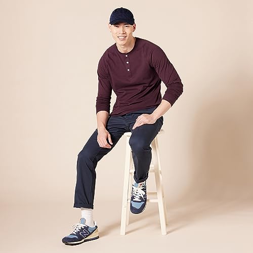 Amazon Essentials Men's Slim-Fit Long-Sleeve Henley Shirt, Burgundy, Large