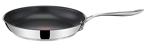 Tefal Jamie Oliver Cook's Direct Stainless Steel, 2 Piece Frying Pan Set, 24 & 28cm, Non-Stick Coating, Heat Indicator, Riveted Safe-Grip Handle, Induction Hob Compatible, E304S244