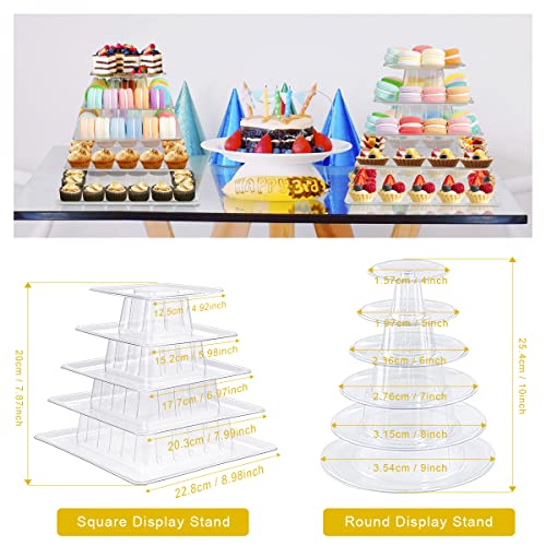 5 Tiers Square Macaron Tower Stand, Plastic Transparent Cake Stand Macaroon Display Rack Desserts Cupcake Holder Platter for Wedding, Birthday Party, Baby Shower, Party Decor by Greatstar