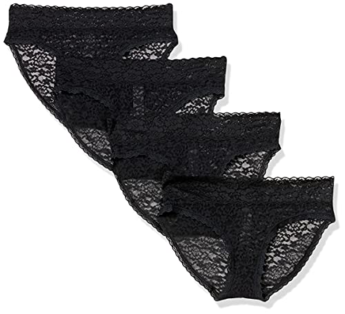 Amazon Essentials Women's Lace Stretch Bikini Brief Underwear, Pack of 4, Black, Medium