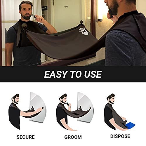 Captain Jax Beard Bib Apron, Hair Catcher with Bag | Shaving Cloth, Strong Suction Cup - Non-Stick Beard Cape for Trimming - One Size, Black