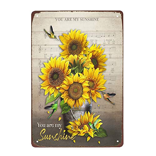 Super durable Metal Sign Sunflower and Hummingbirds You are My Sunshine tin Sign Vintage Wall Decoration Home Garden Kitchen Art Sign 12 x 8 inch