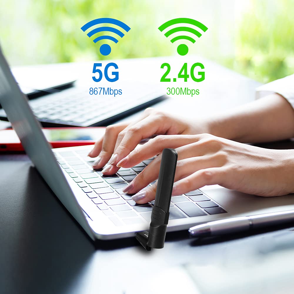 Edimax Wi-Fi 5, 802.11ac AC1200 Dual-Band Adapter for PC w/MU-MIMO, 867Mbps (5GHz) + 300Mbps (2.4GHz) Wireless USB 3.0 Adapter Dongle w/Adjustable Antenna, Win 11, Mac OS, Linux, EW-7822UAD