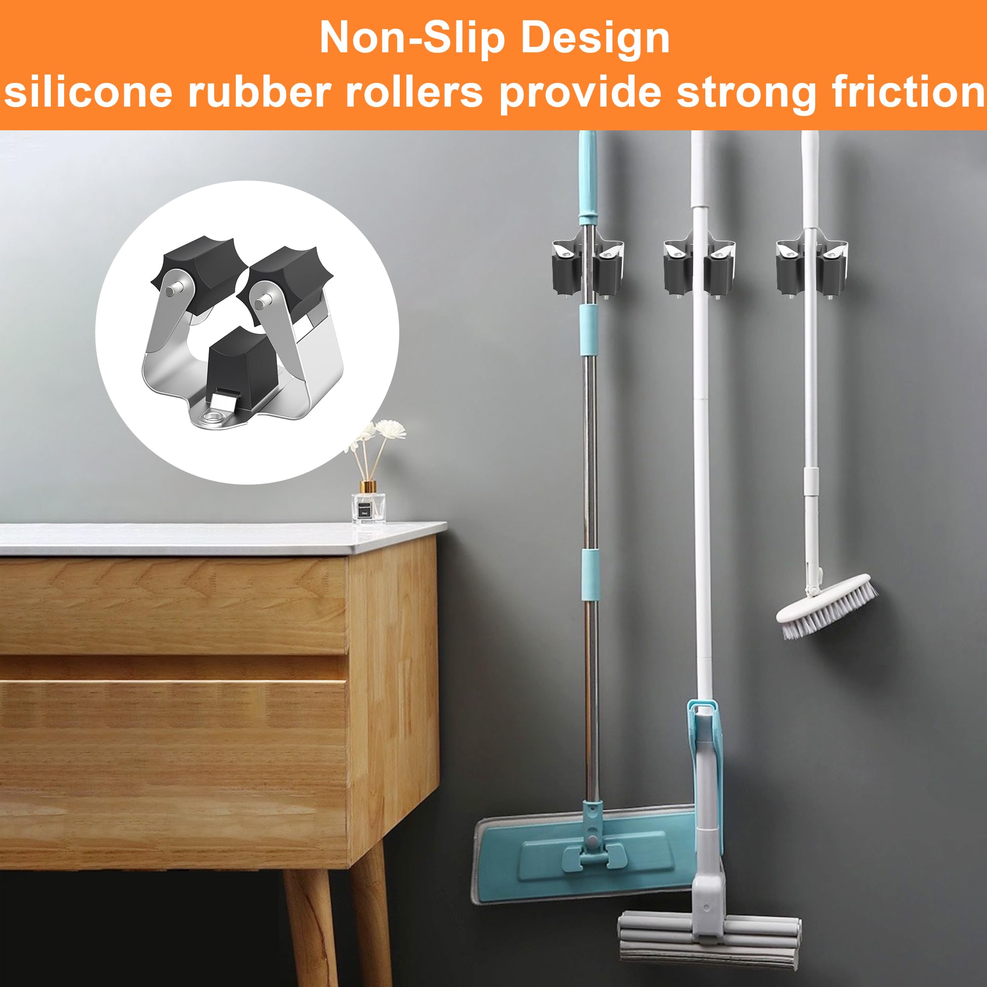 GARLWOLEX Broom Holder Wall Mount - 3 Pack Heavy Duty Broom Hooks Bulk, Space-Saving Broom Rack for Garage, Kitchen, Closet Organization
