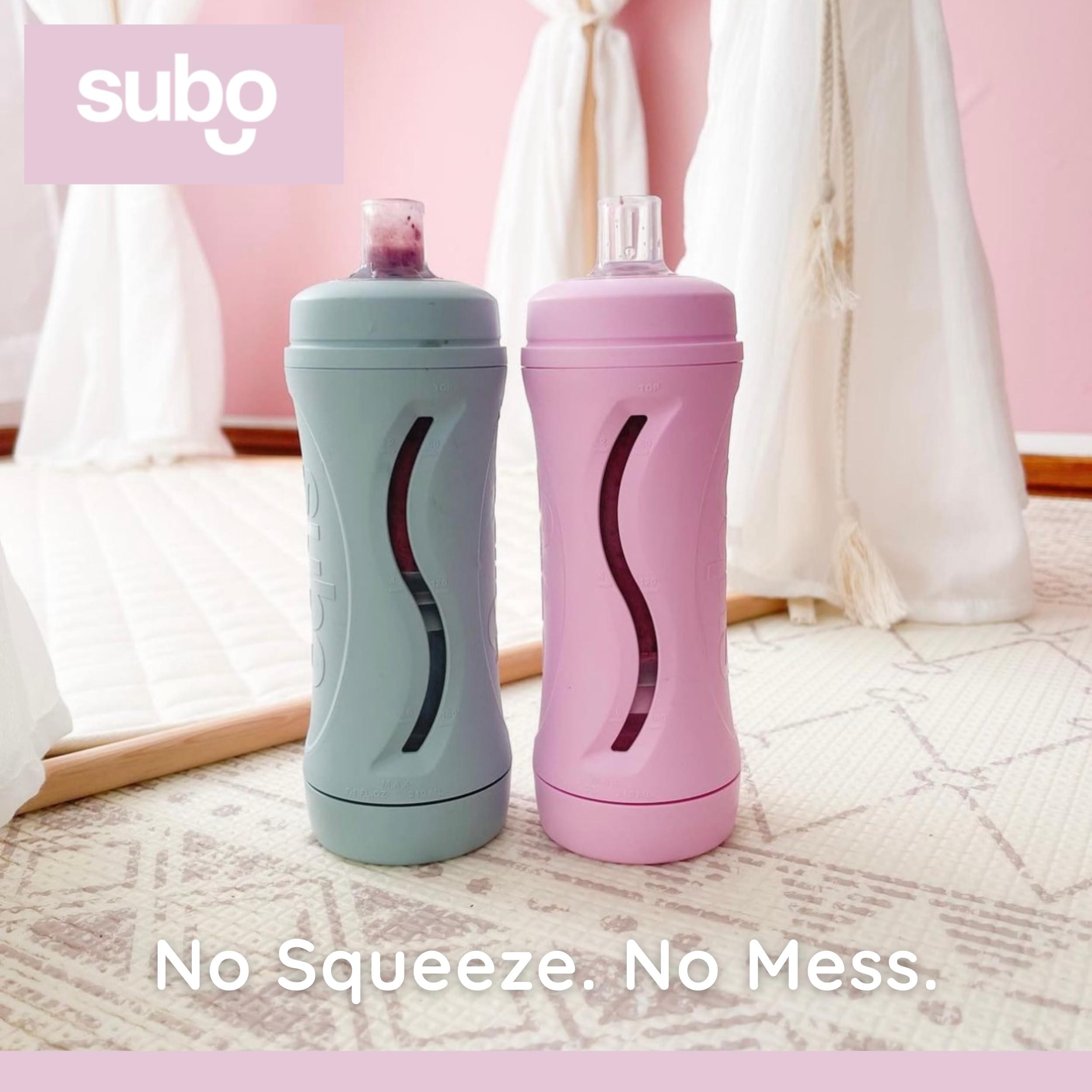 Subo Baby Food Bottle | No Mess Baby Toddler Self Feeder | Squeeze Free Design for Purees, Smoothies, Yogurt, Oatmeal, or Thickened Liquids | Reusable Silicone Washable Cup (Pink)