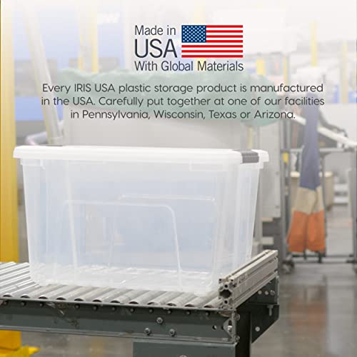 IRIS USA 72 Qt. Plastic Storage Container Bin with Secure Lid and Latching Buckles, 4 pack - Clear, Durable Stackable Nestable Organizing Tote Tub Box Sports General Organization Garage Large