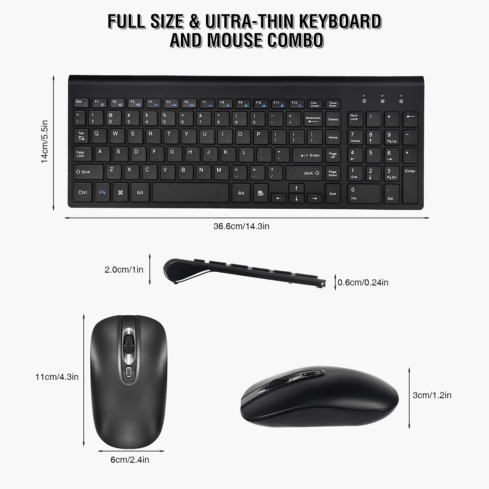 RaceGT Wireless Keyboard Mouse Combo, Energy Saving Silent Ultra - Thin Full Sized Wireless Keyboard Mouse 3 Level DPI Adjustable Mouse for Computer, Laptop and Desktop