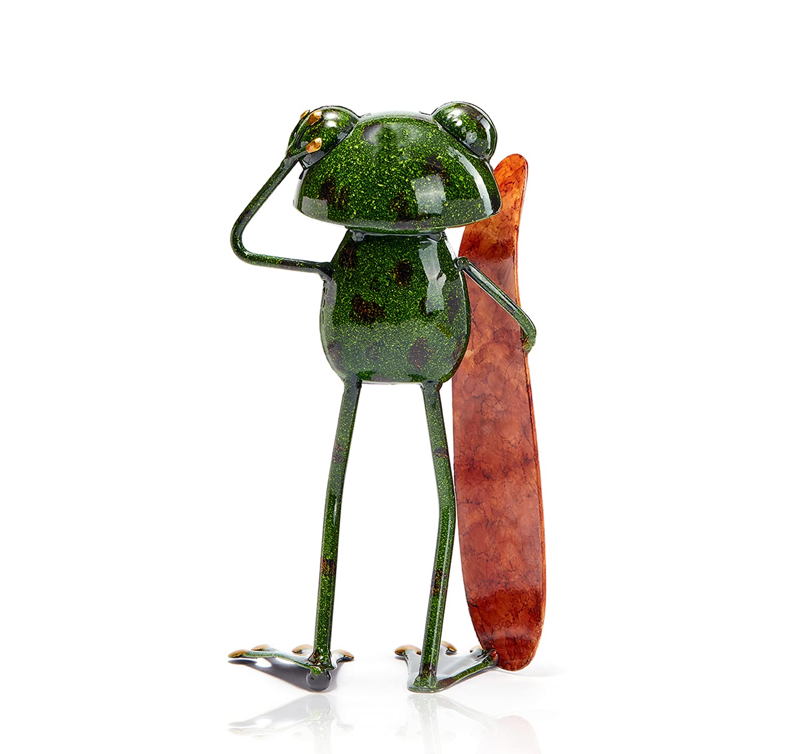 Aayla 9.5" H Frog Statue - Unique Adorable Green Surfing Frog Figurine Gift Home Kitchen Garden Decor for Frog Lovers