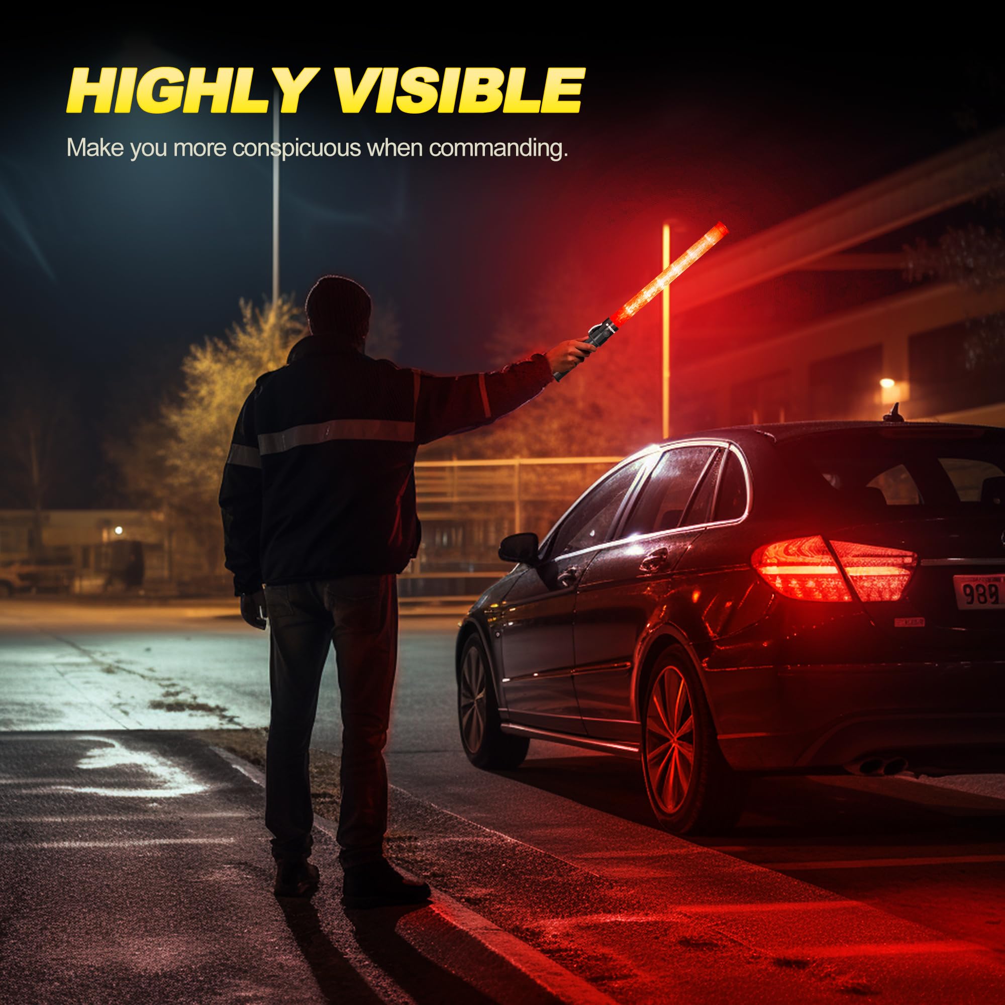 E-riding 4 Pack 21 Inch Traffic Wand, Air Traffic Control Wand with 3 Flashing Modes, LED Multifunction Traffic Safety Baton for Airport, Parking, Car Directing