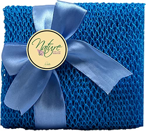 Nature by EJN - Net Bath Sponge, Customized N1 Weave, Long, NKN Naturals, Skin Exfoliation, African, Porous, Stretches to Approximately 49" (Sea Blue)