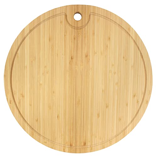 BambooMN Bamboo Round Cutting and Serving Board, Charcuterie Board - 15" diameter x 0.75" thickness - 1 Piece