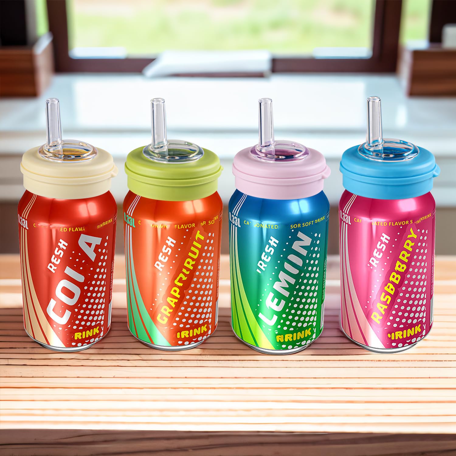 4 Pcs Soda Can Lids,Soda straw can lid For Fits standard soda cans、pop can lids、Beer、Seltzer,BPA-free reusable can covers for soda(4 colors)