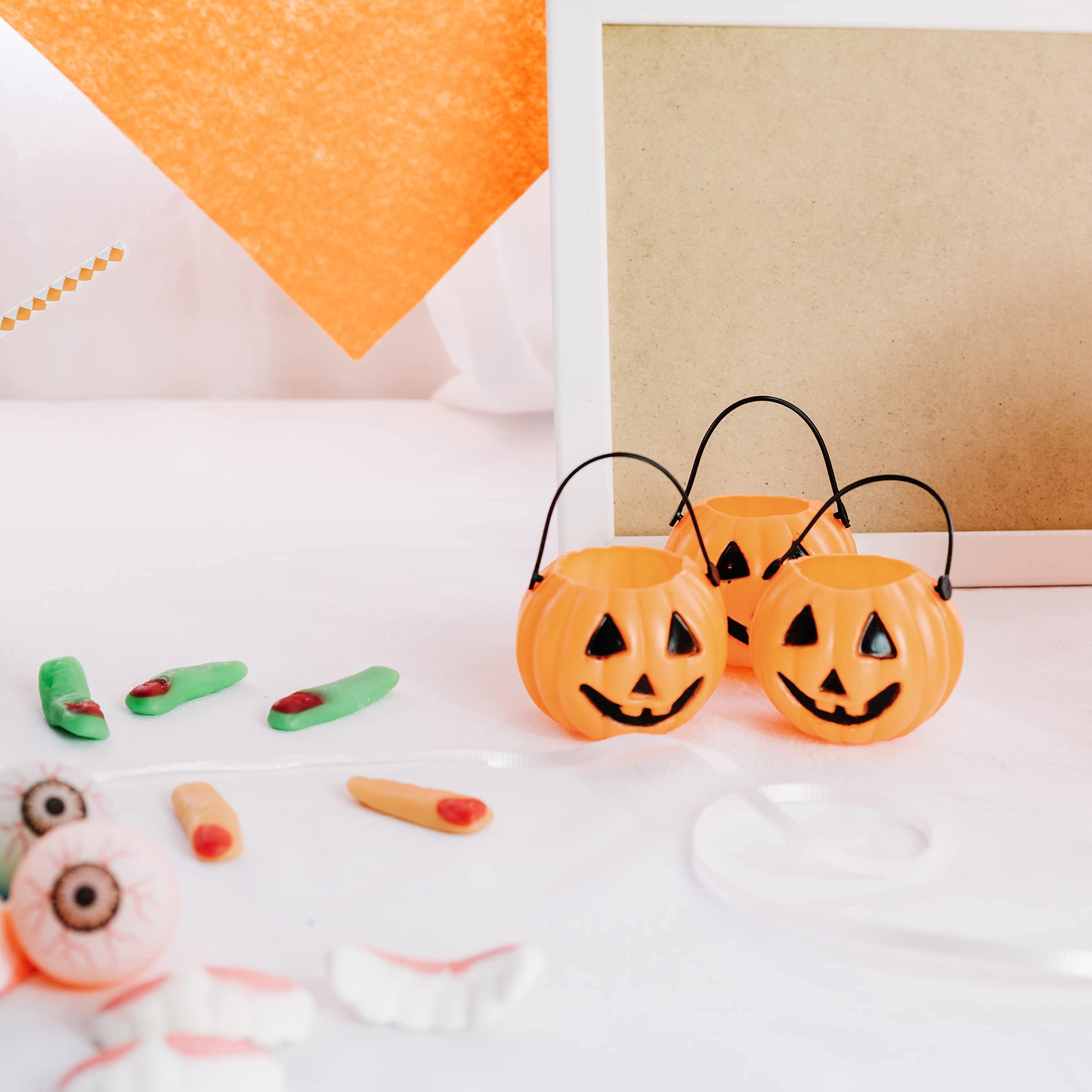 24 Mini Pumpkin Trick or Treat Buckets Bulk Halloween Candy Holders Container for Kids, Halloween Goodie Bags, by 4E's Novelty