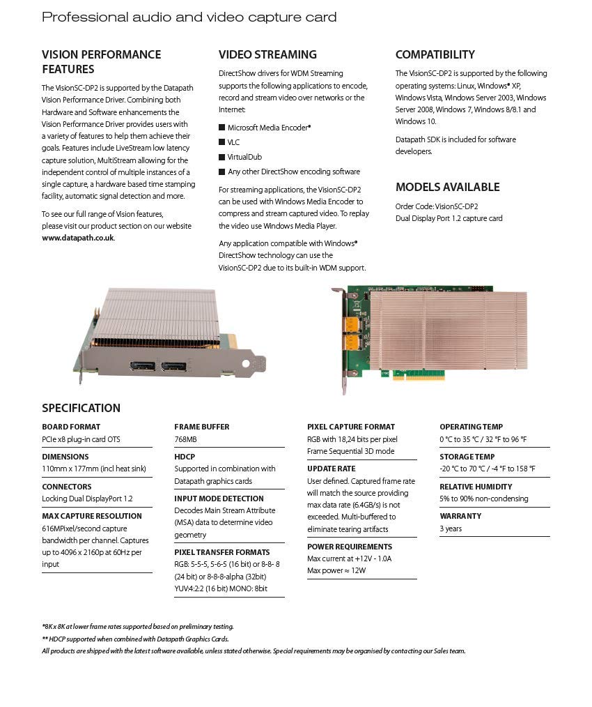 Datapath VisionSC-DP2 Dual Port 4K DisplayPort Capture Card