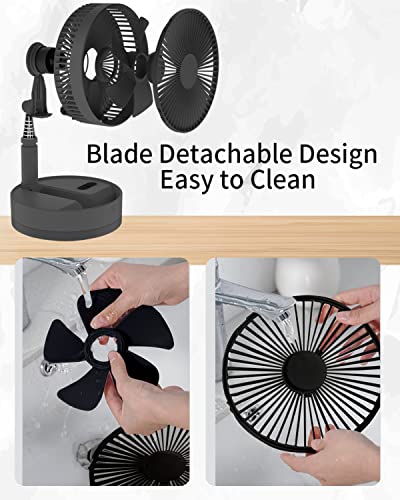 Foldable Fan Foldaway Oscillating with Remote Control, 10800mAh Battery Operated Fan, Portable Standing for Outdoor, Courtyard, Beach,Travel, Room,4 Speeds, with Timer night light (Black)