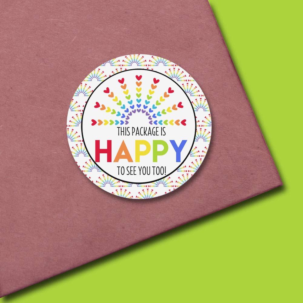 Happy Rainbow Heart Themed Thank You Customer Appreciation Sticker Labels for Small Businesses, 60 1.5" Circle Stickers by AmandaCreation, Great for Envelopes, Postcards, Direct Mail, & More!