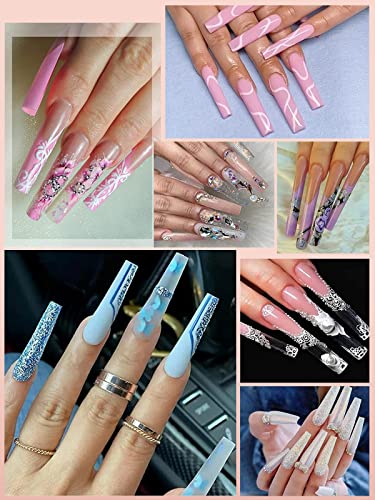 480Pcs Clear Nail Tips for Acrylic Nails Professional, XL Long C Curve Square & Coffin Nail Tips Set with 2 Nail Files, Half Cover Nail Extension Tips Artificial Acrylic Nail Tips for DIY Nail Art