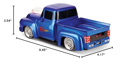 QFX Bluetooth 1956 Pickup Truck Replica Speaker, 3-inch Speakers, Hands Free Link, Built-in Microphone, FM Radio and LED Party Lights, Blue - BT-1956 BL