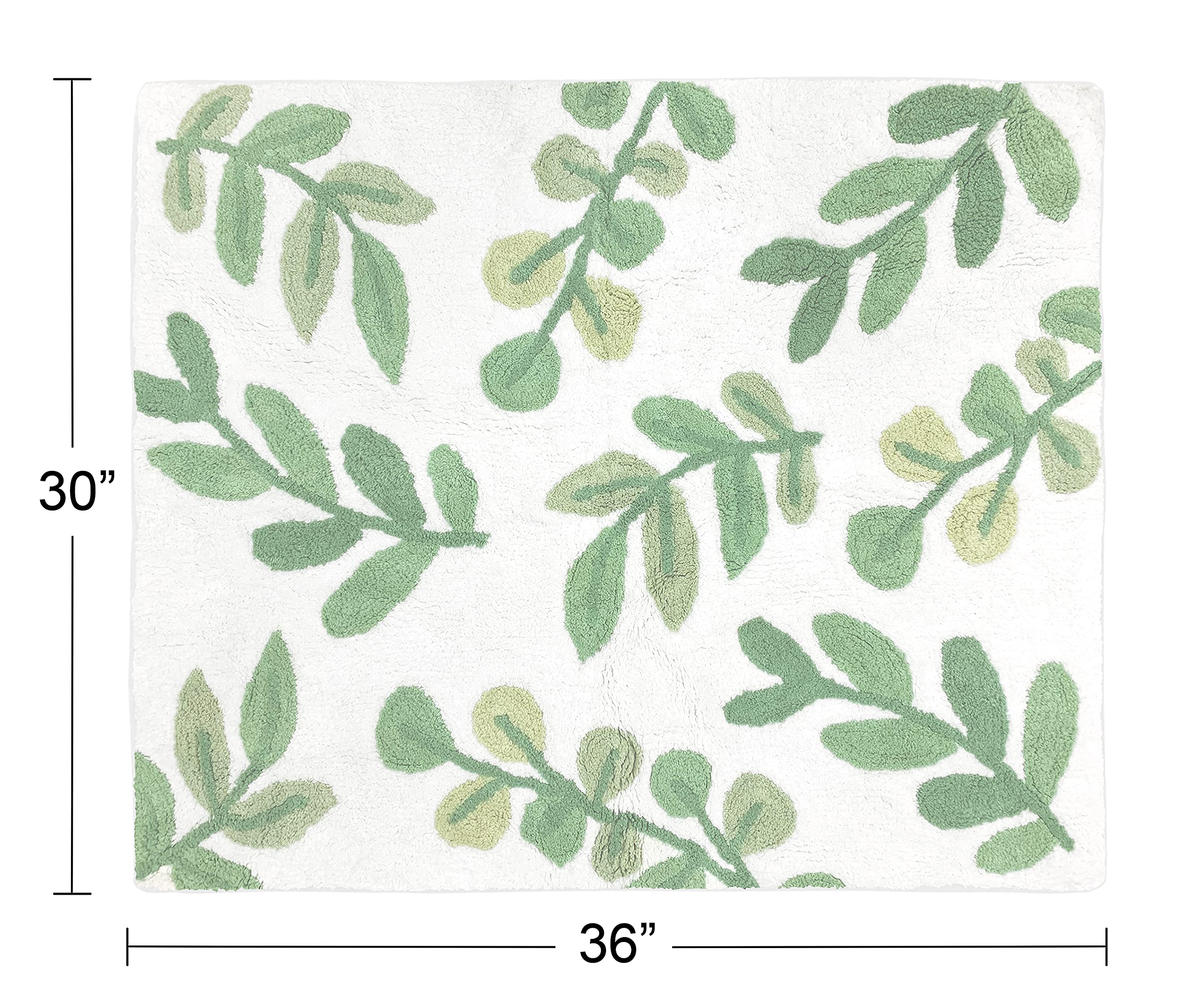 Sweet Jojo Designs Floral Leaf Accent Floor Rug or Bath Mat - Green and White Boho Botanical Woodland Tropical Garden Leaves Nature