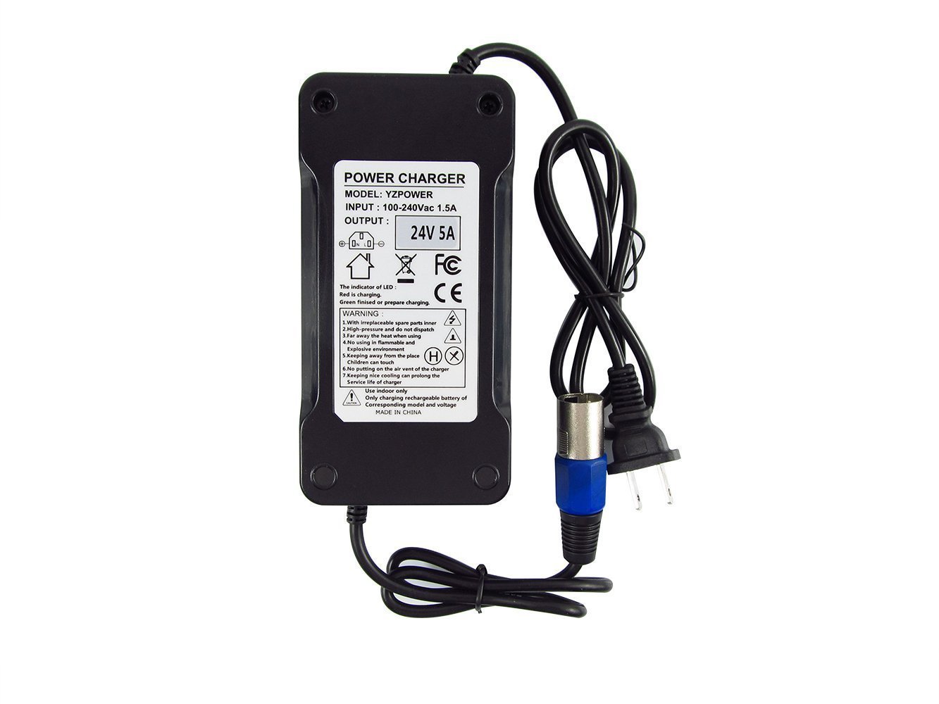Abakoo 24V 5A Battery Charger Power Supply for Jazzy 1107,1121, 1121 HD, 614, 614 HD Smart Automatic with 3-Pin XLR Connector