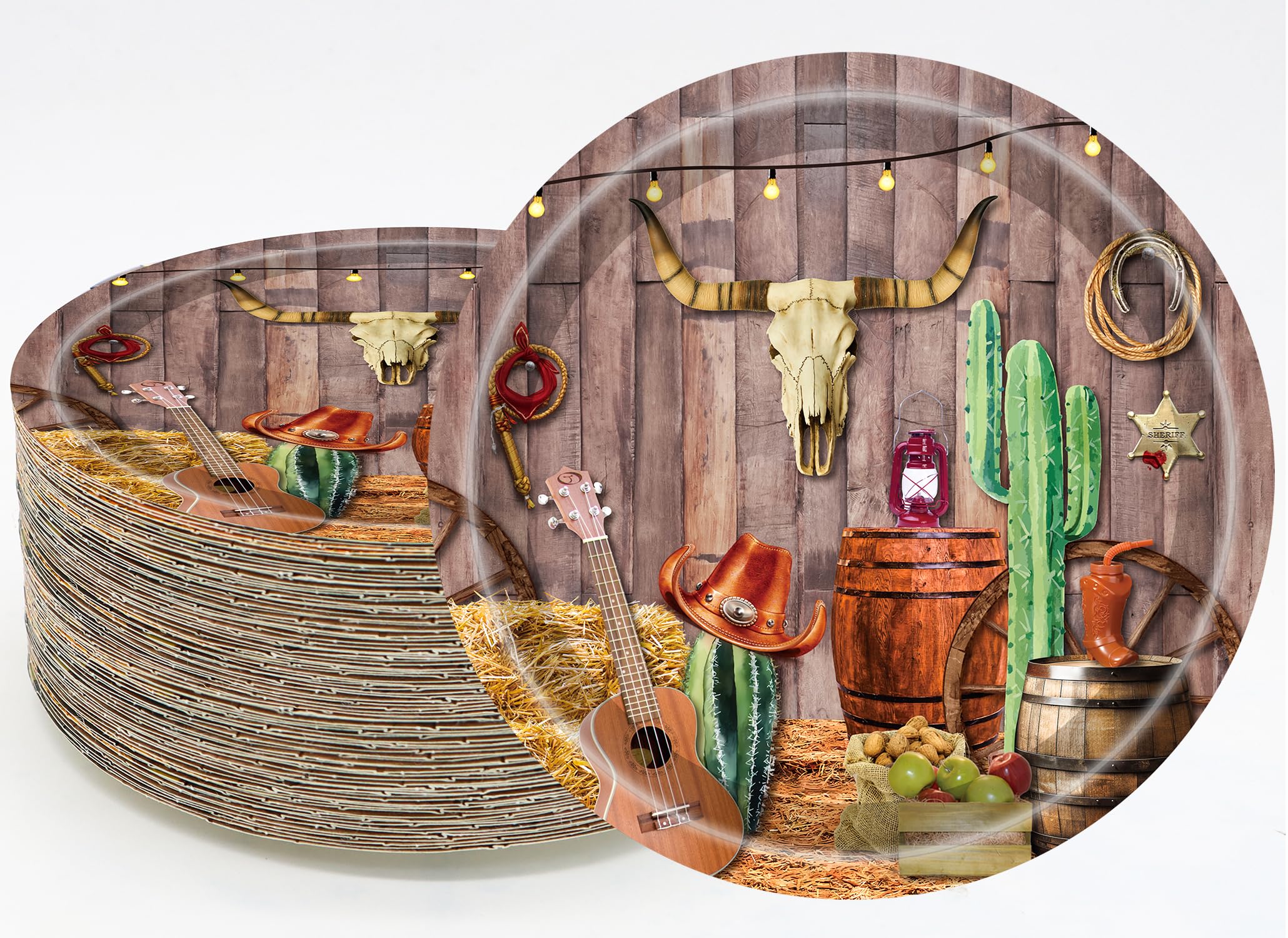50Pcs Western Party Plates Western Cowboy Party Supplies 7"Wild West Dessert Paper Plates Wood Grain Plates Western Cowboy Theme Baby Shower Camp Fire Camping Barn Wild West Birthday Party Decor
